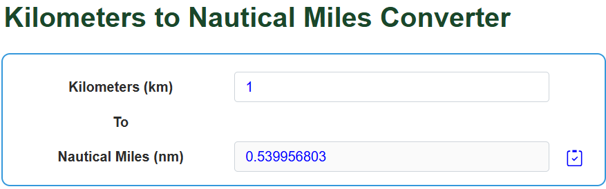 Kilometers to Nautical Miles Converter - UScalculator.com