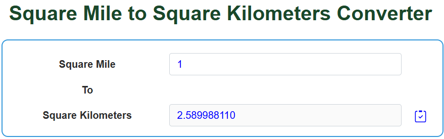 Square Miles to Square Kilometers Converter - UScalculator.com